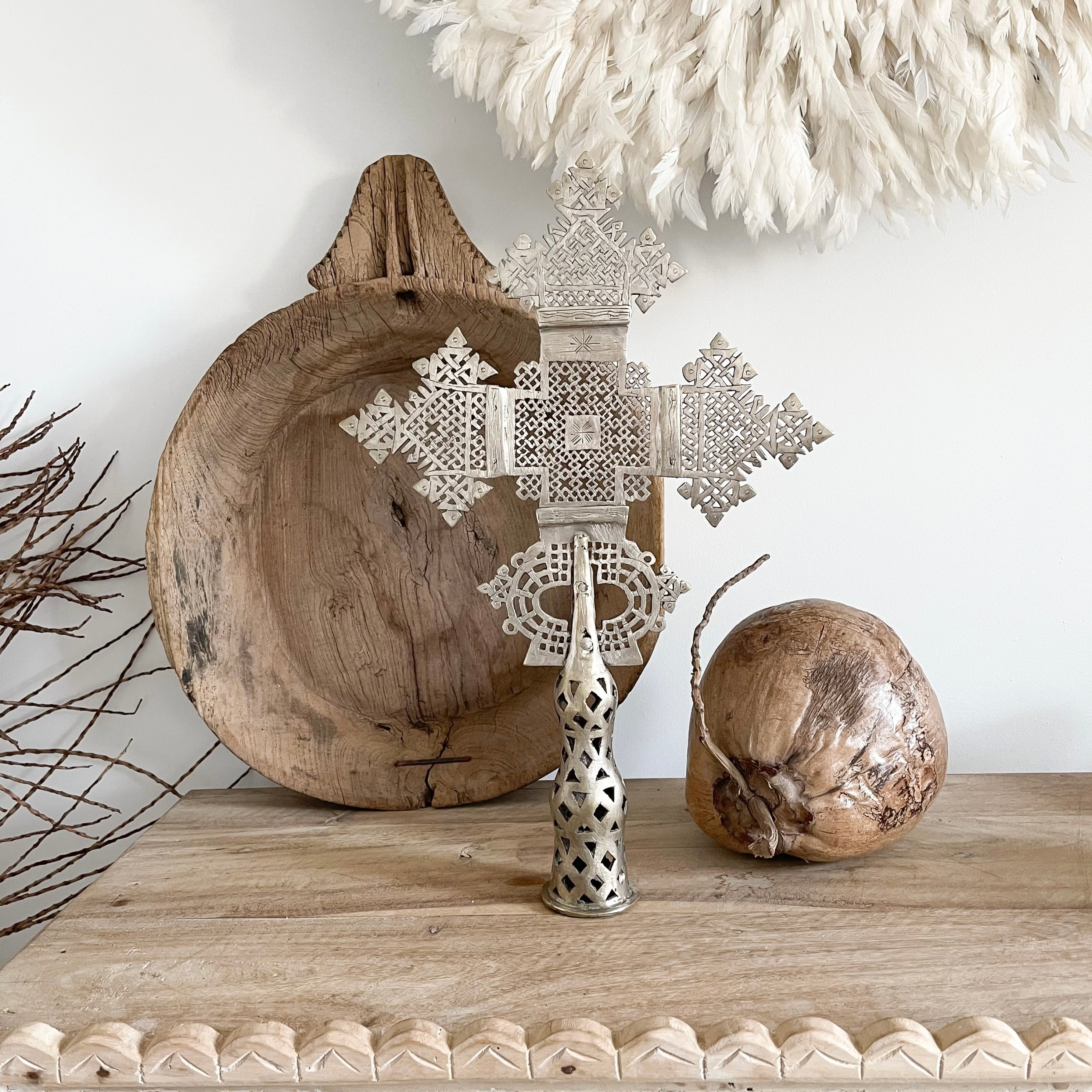 Ethiopian Coptic Cross – Rustic White & Wood